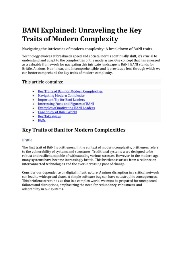 BANI Explained: Unraveling the Key Traits of Modern Complexity - Learn ...