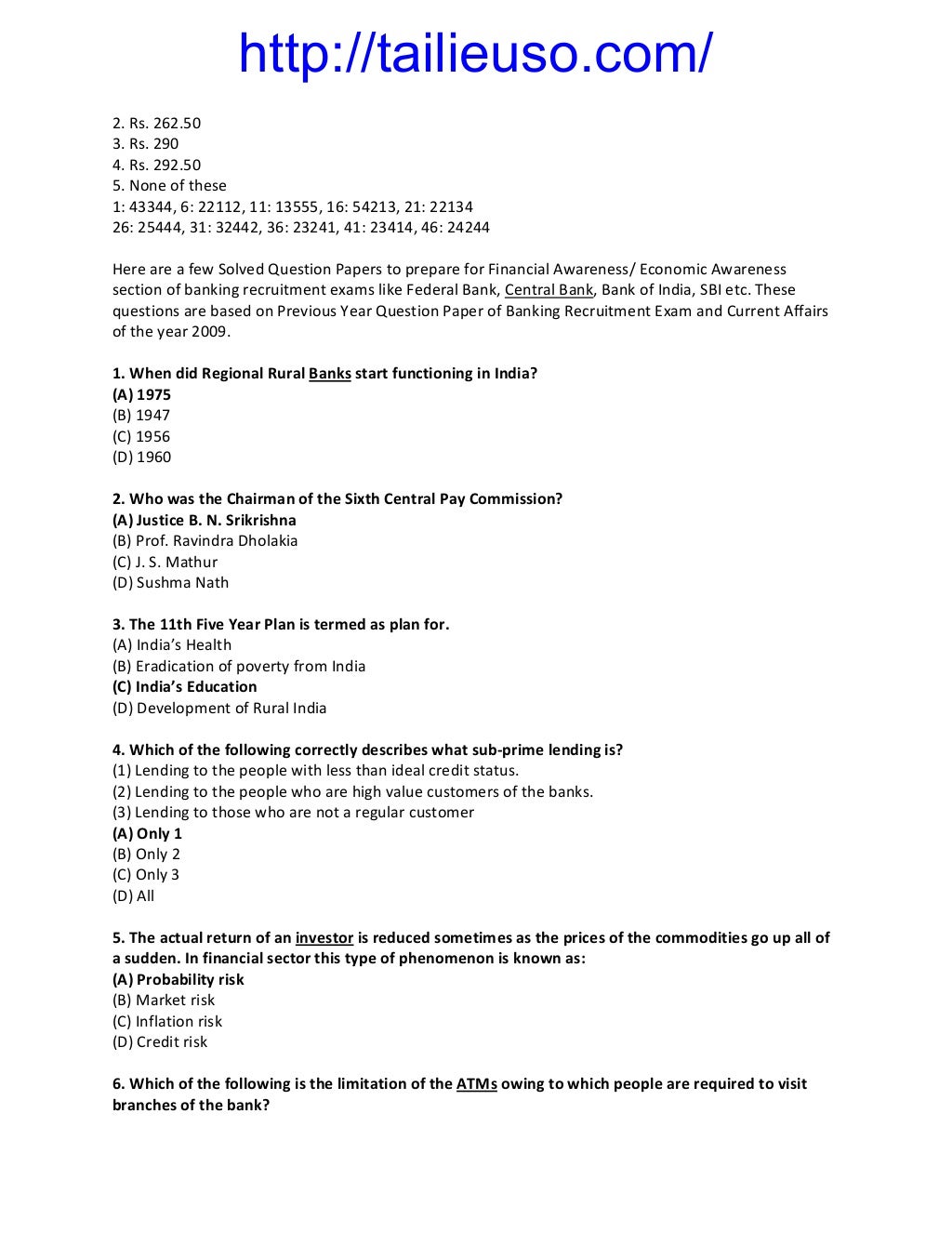 Bank exam-model-question-papers ans