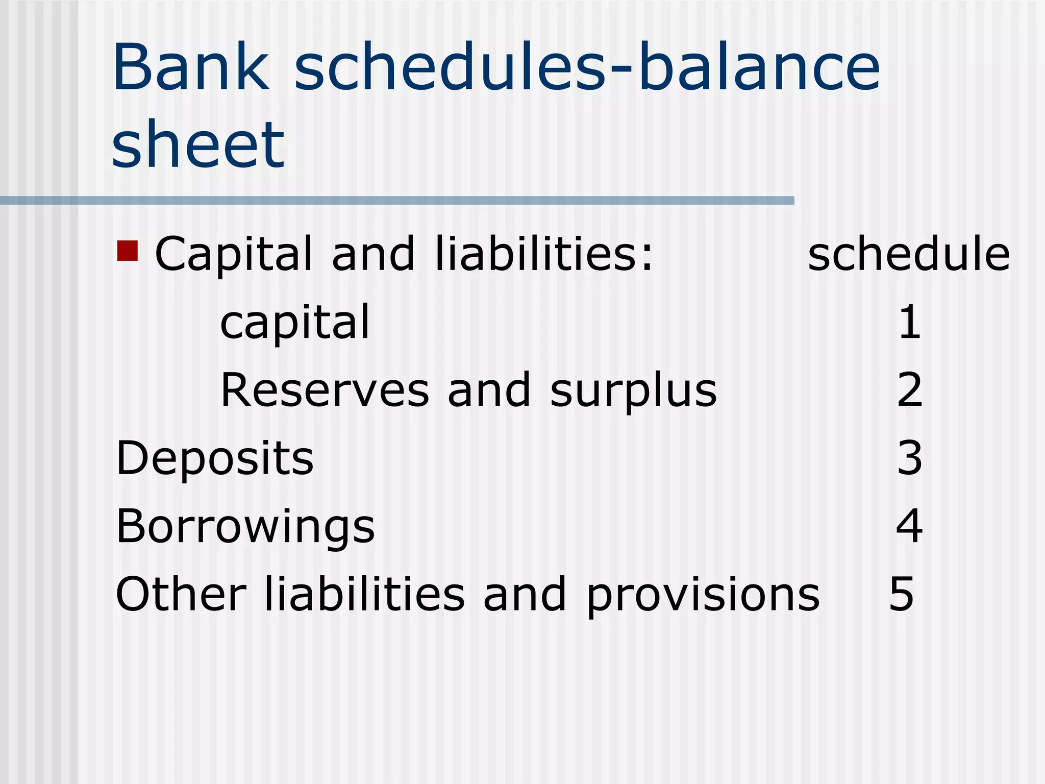 Bank Schedules Balance Sheet | PPT