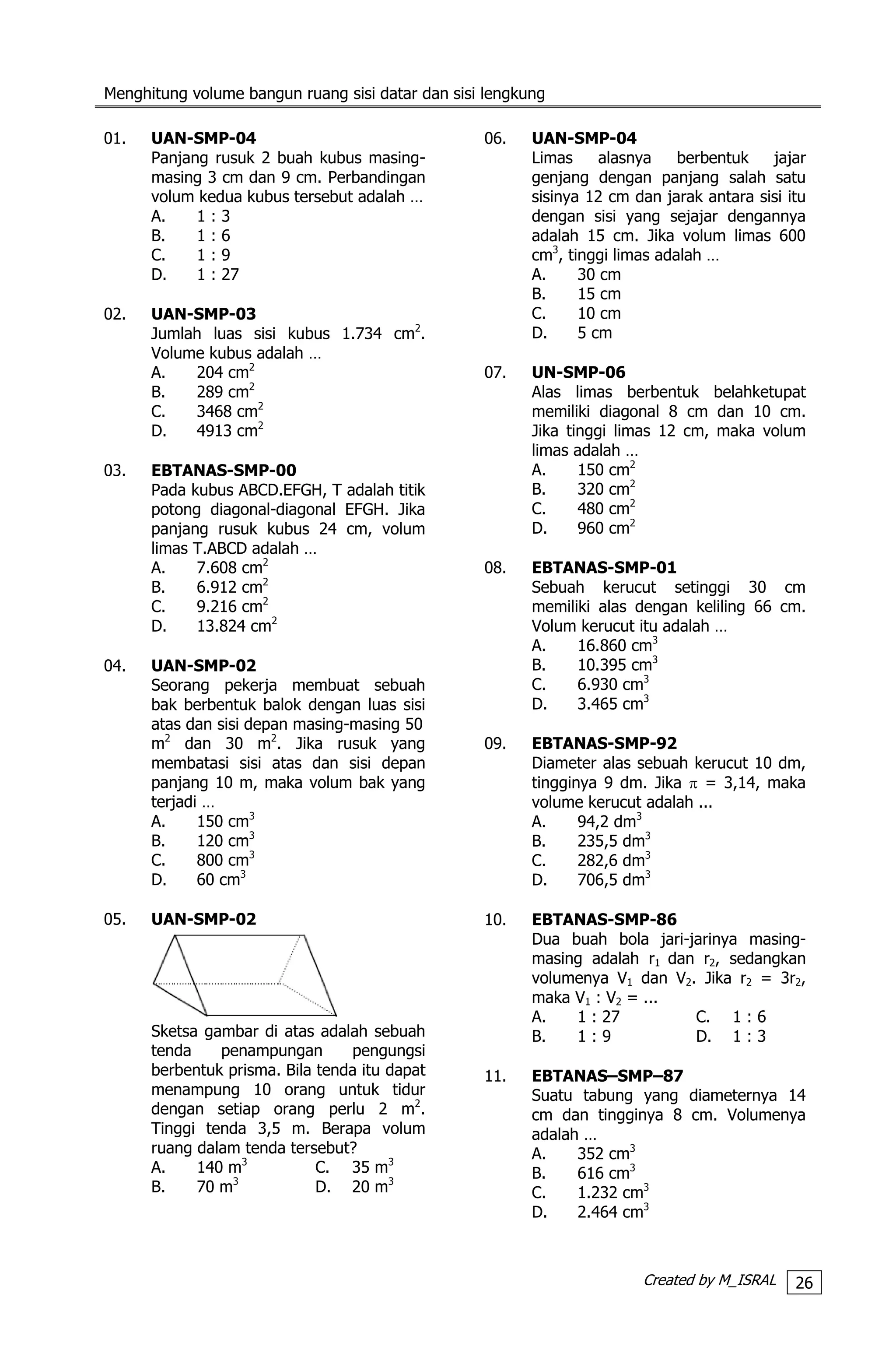 Bank soal-matematika-smp-volume-bangun-ruang | PDF