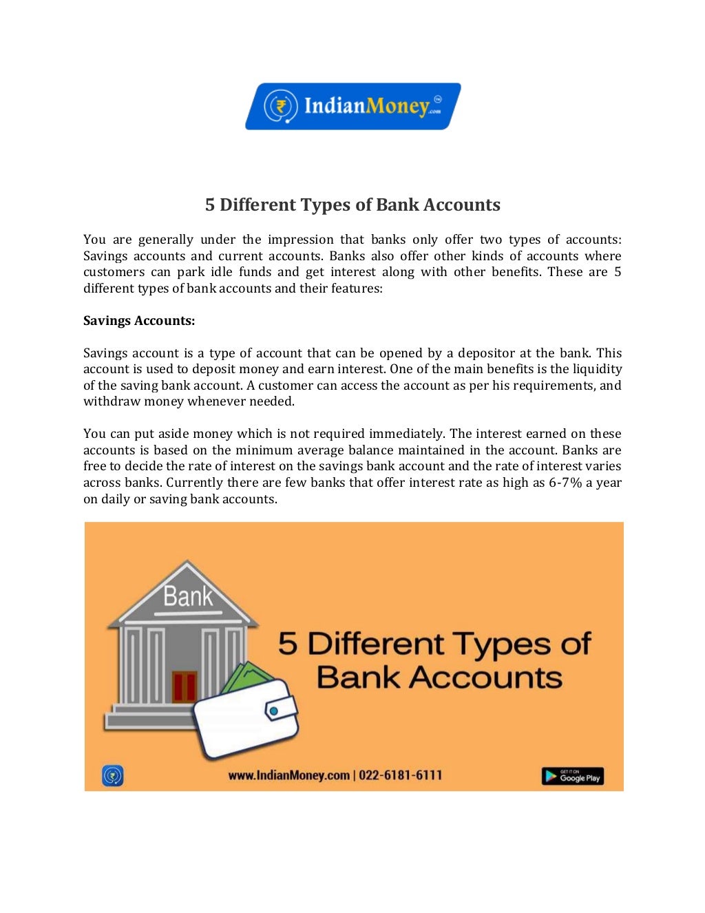5 Different Types of Bank Accounts