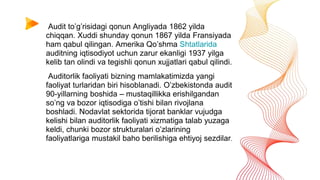 bank auditi haqida boshlangich tushunchalar. Ppt | PPTX