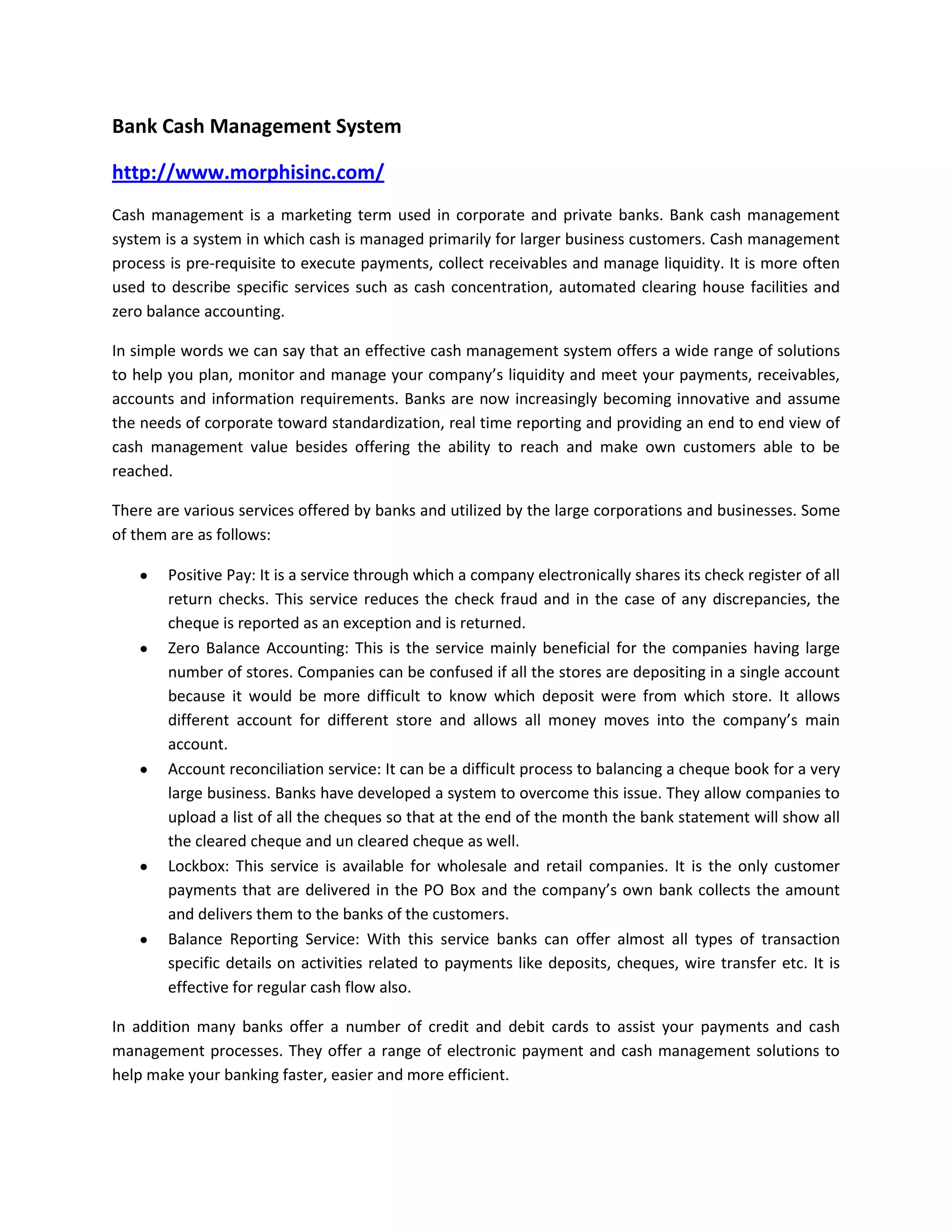 Bank cash management system | DOCX