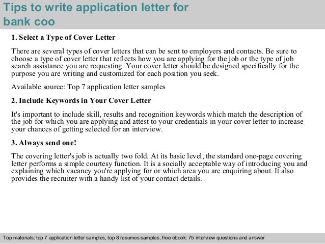 Bank coo application letter