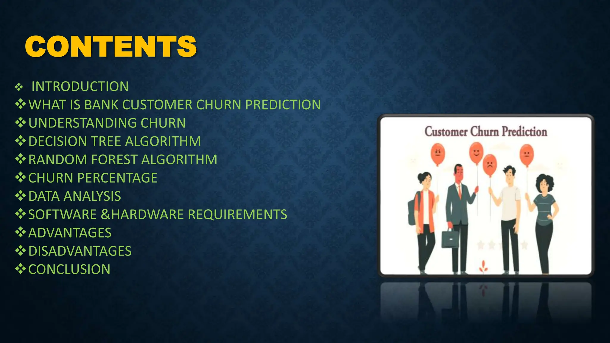 BANK CUSTOMER CHURN predictio mkini projectn | PPTX