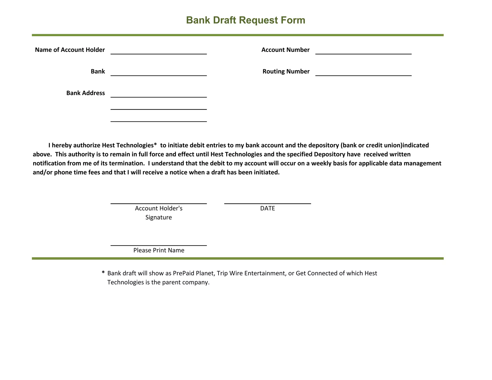 Bank draft form | XLSX