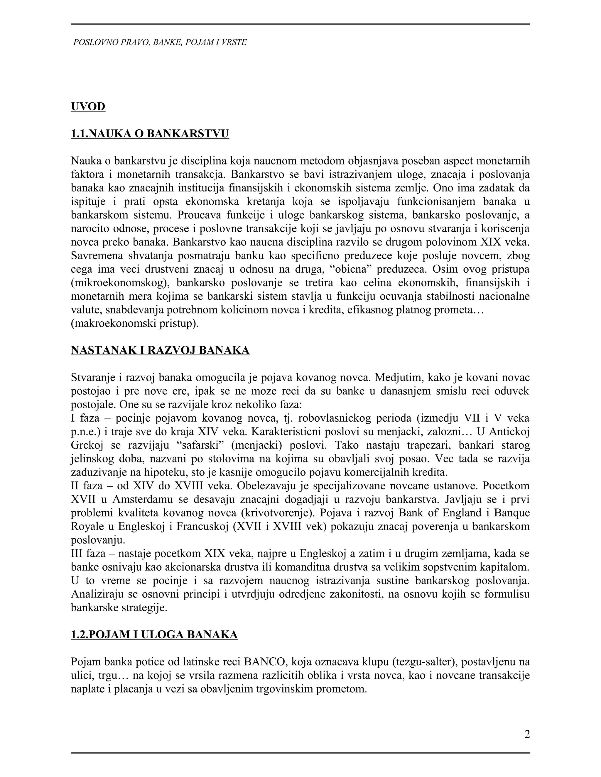 Banke pojam i vrste | DOC