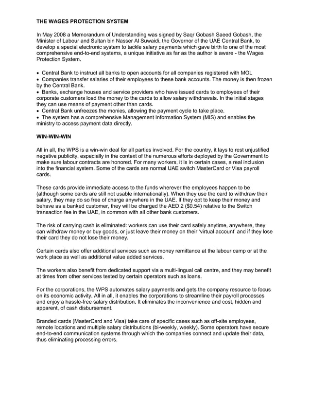 Banker Middle East Wages Protection System | PDF