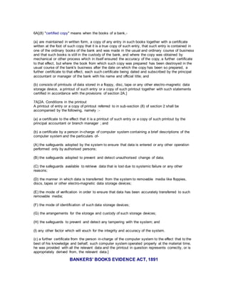 Bankers' books evidence act, 1891 | DOC
