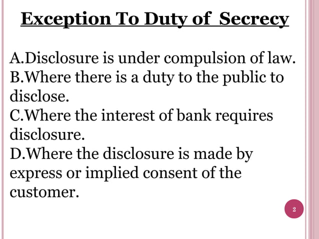 Banker's duty of secrecy | PPT