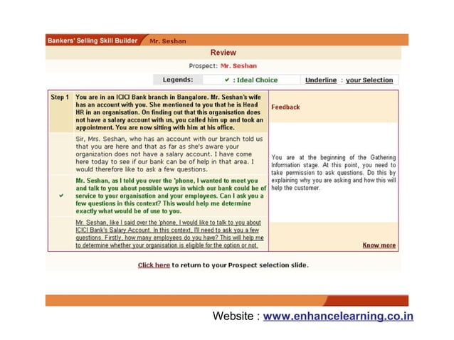 Screen shots of Demo of elearning Course developed by Enhance | PPT