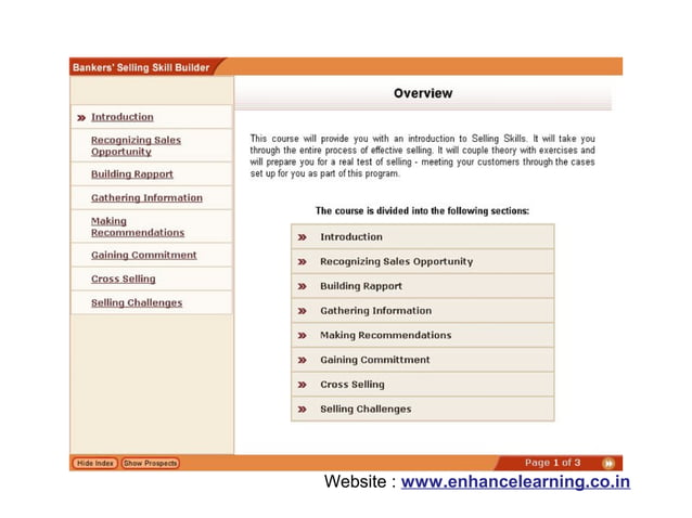 Screen shots of Demo of elearning Course developed by Enhance | PPT