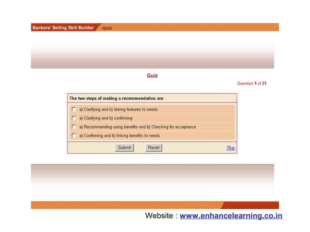 Screen shots of Demo of elearning Course developed by Enhance | PPT