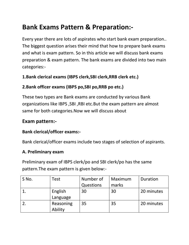 Bank Exams Pattern & Preparation | PDF