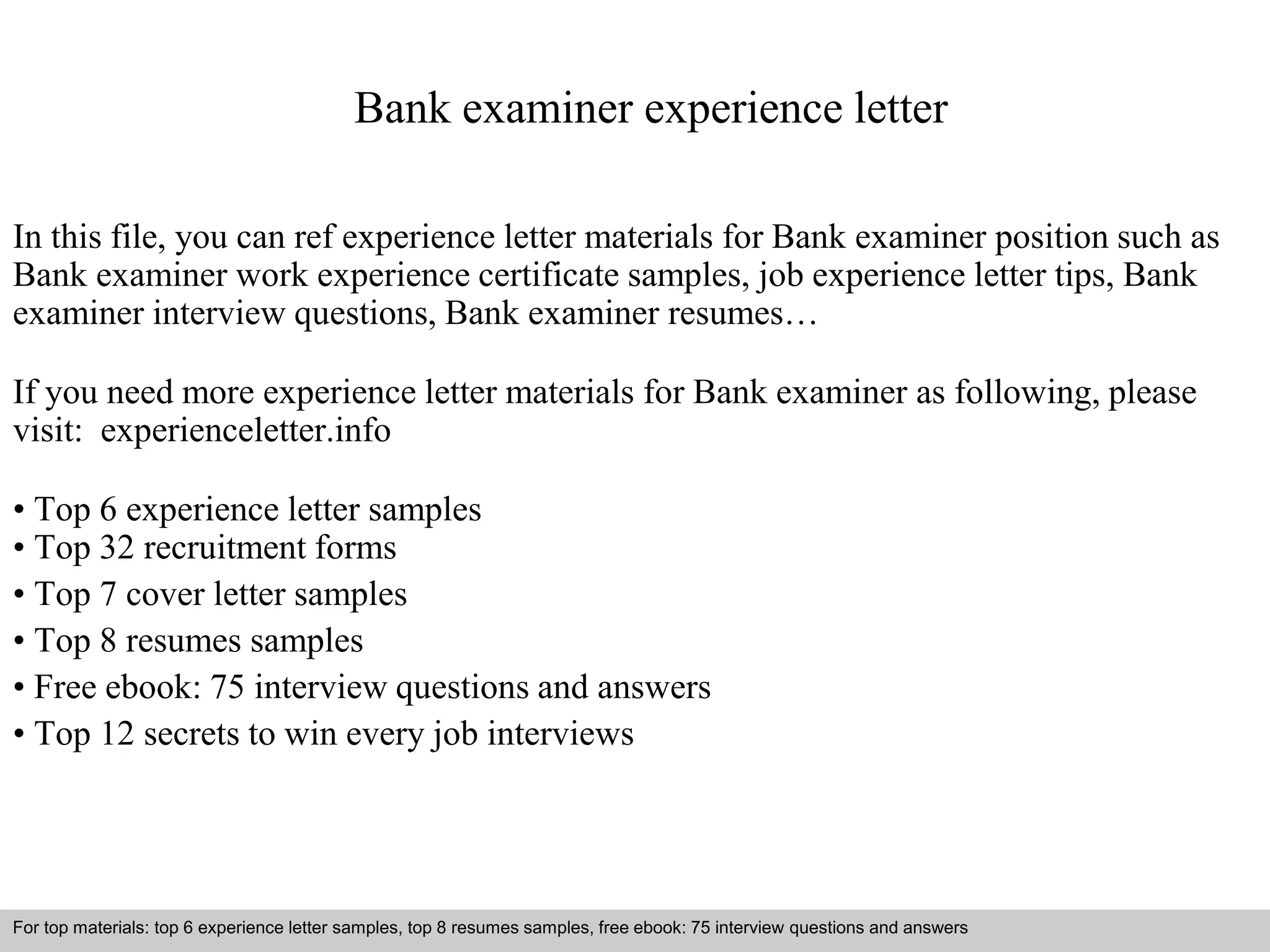 Bank examiner experience letter | PPT | Resume Writing and Advice | Job ...