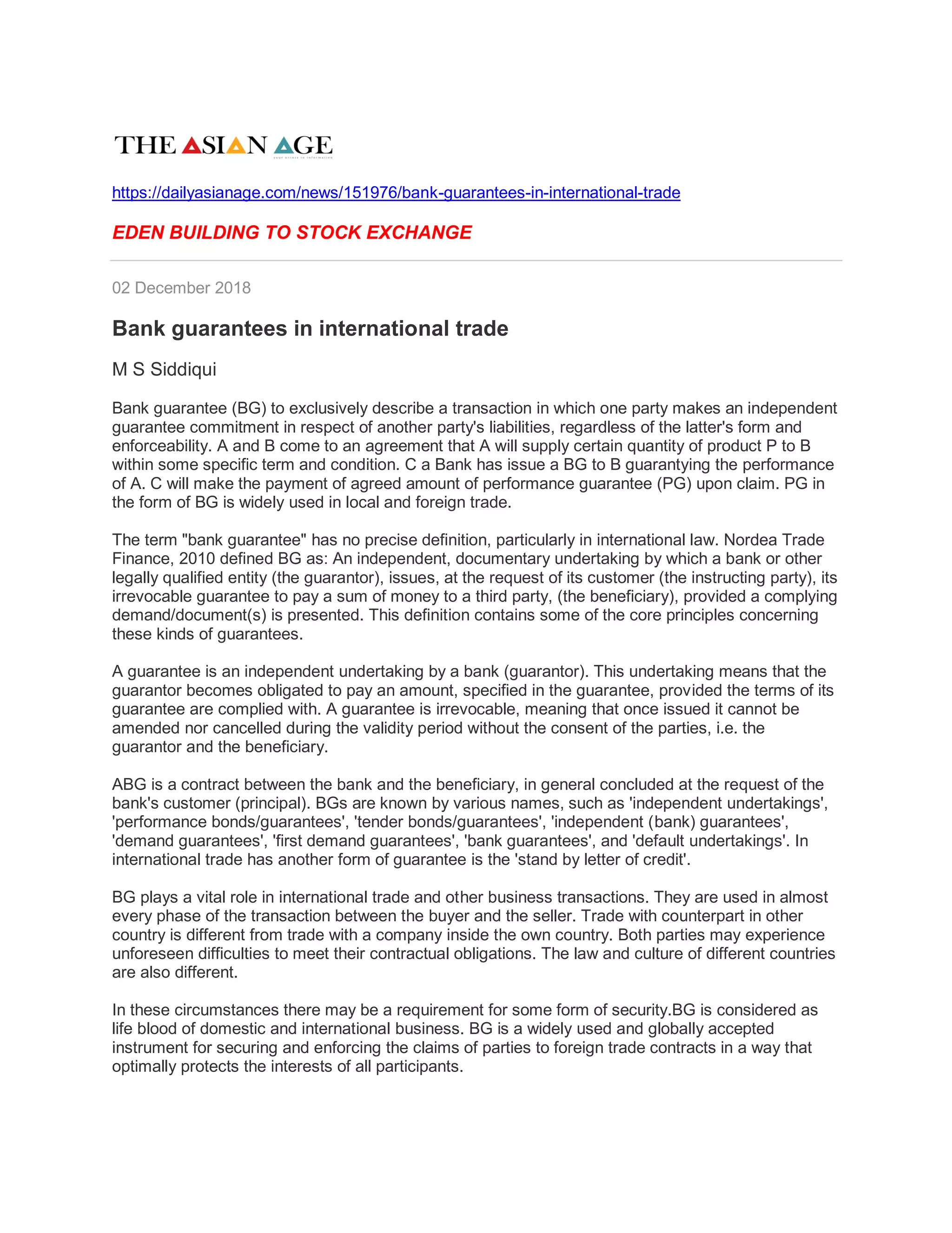 Bank guarantees in international trade | PDF