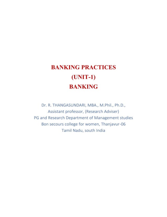 Banking (unit-1) | PDF