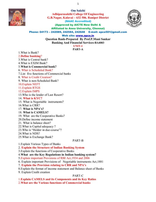 banking and financial services Question bank by P.Mani Sankar.APCE ...
