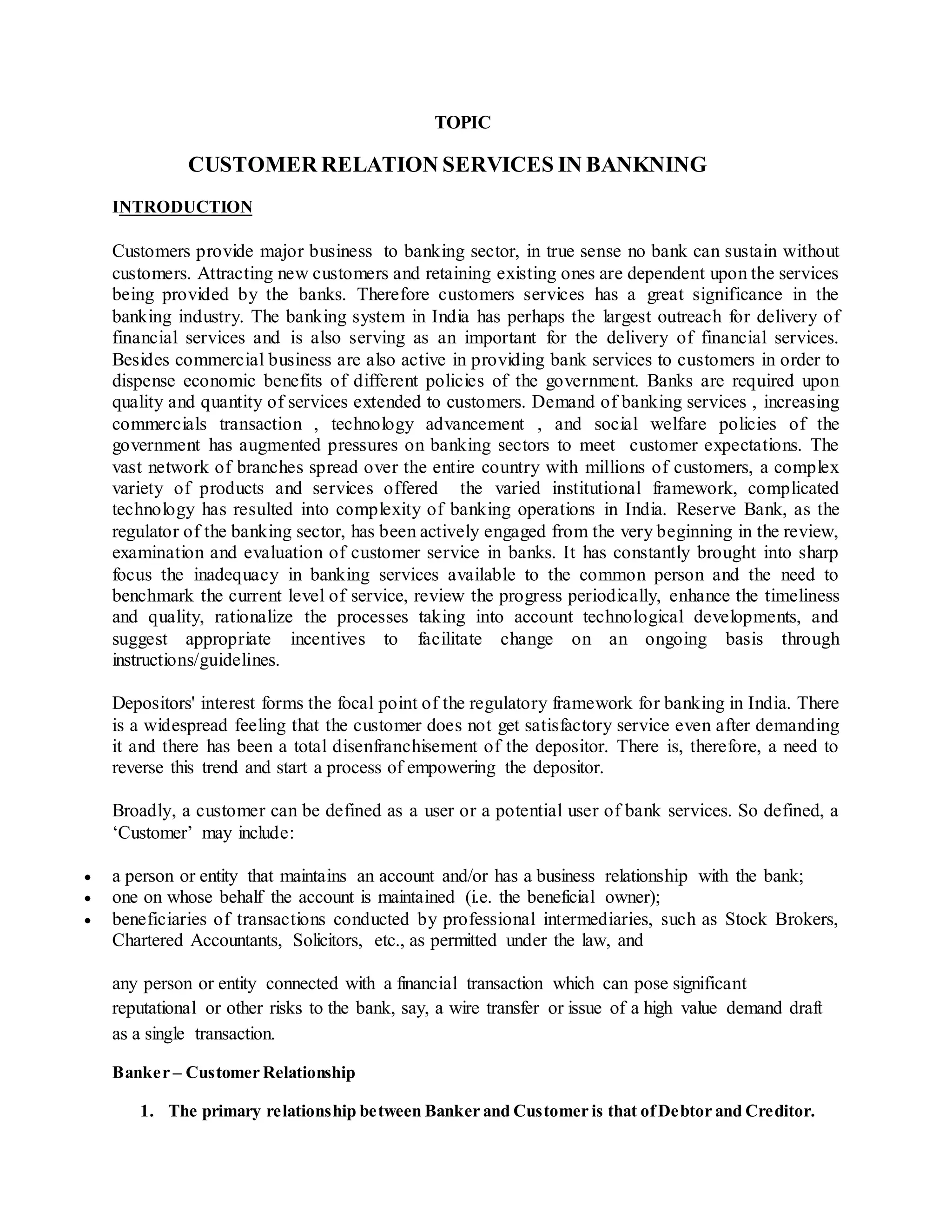 Banking customer relationship | DOCX