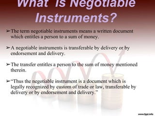 Negotiable Instruments With Case Studies | PPTX