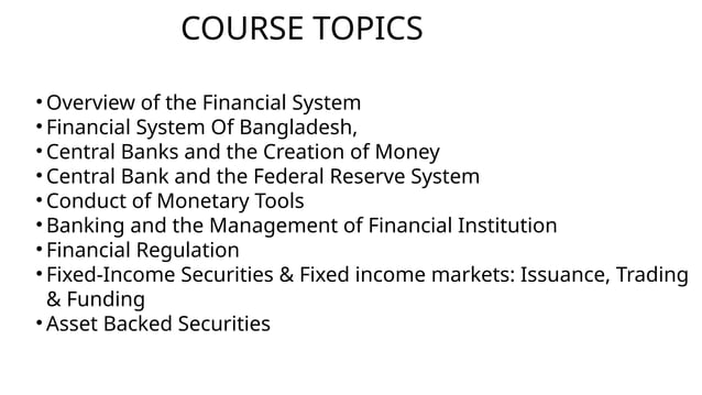 BANKING & FINANCE detail along with the articulation of different ...
