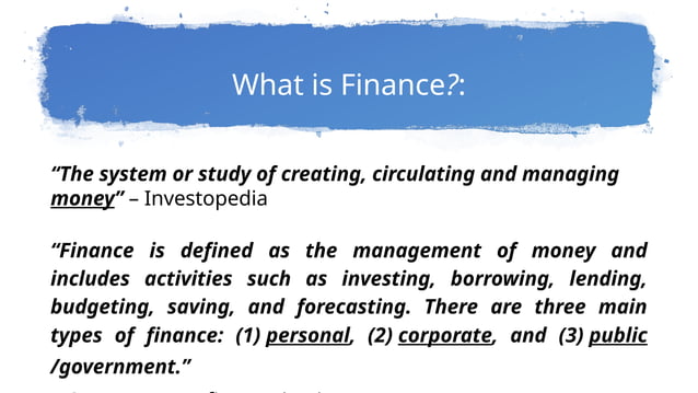 BANKING & FINANCE detail along with the articulation of different ...