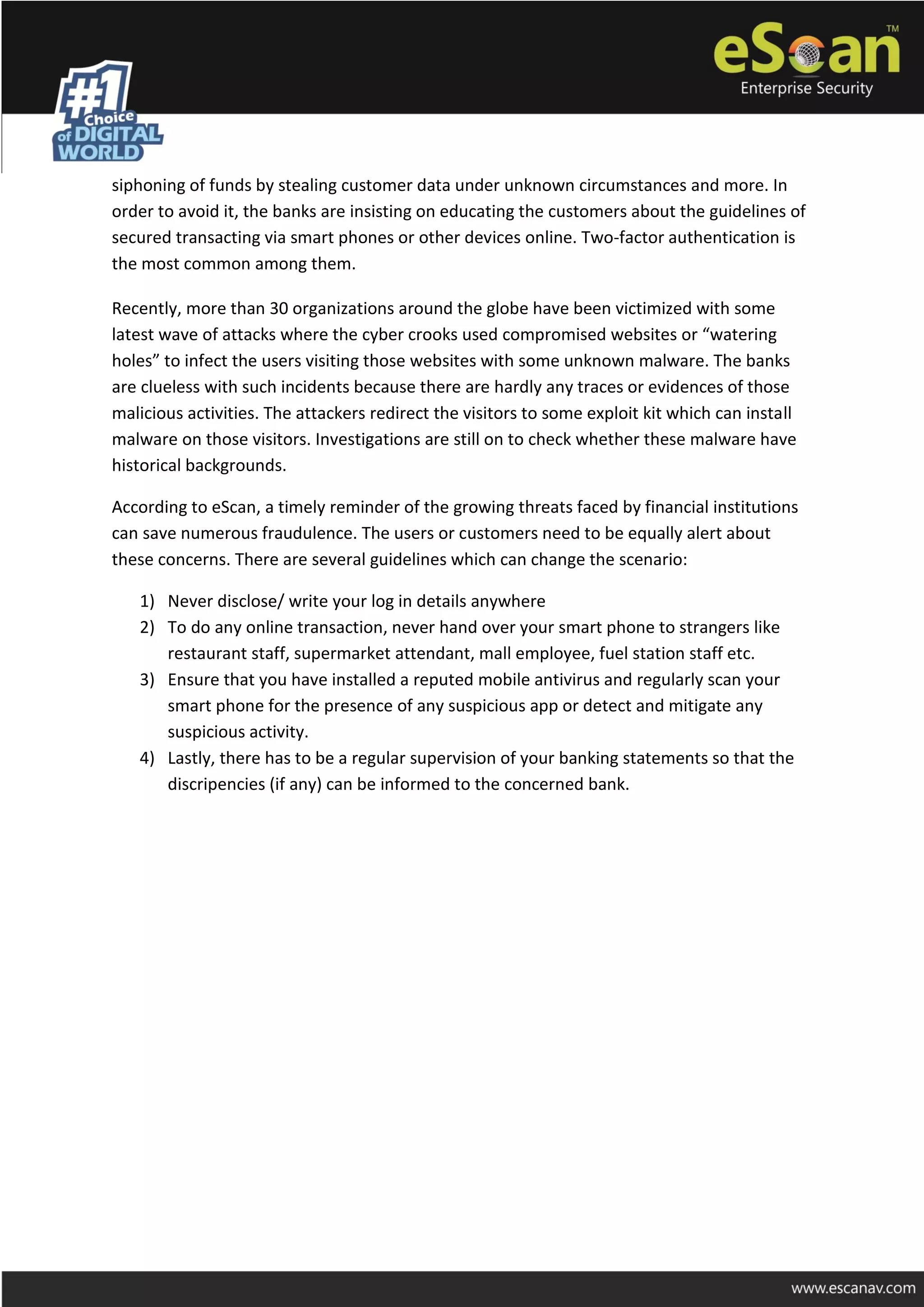 Rise of Cyber Frauds in Digital Banking - eScan | PDF