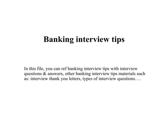 Banking interview tips | PPT