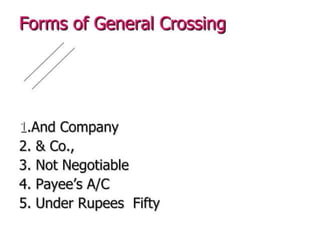 Banking Law Crossing of Cheque, Meaning and types | PPTX