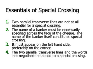 Banking Law Crossing of Cheque, Meaning and types | PPTX