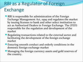 Rule of RBI in Foreign Exchange market / management | PPT