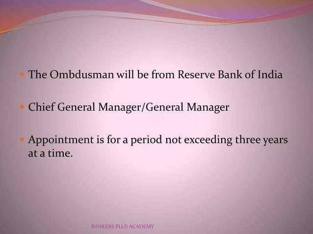 Banking ombudsman scheme | PPTX | Business Banking & Finance | Business