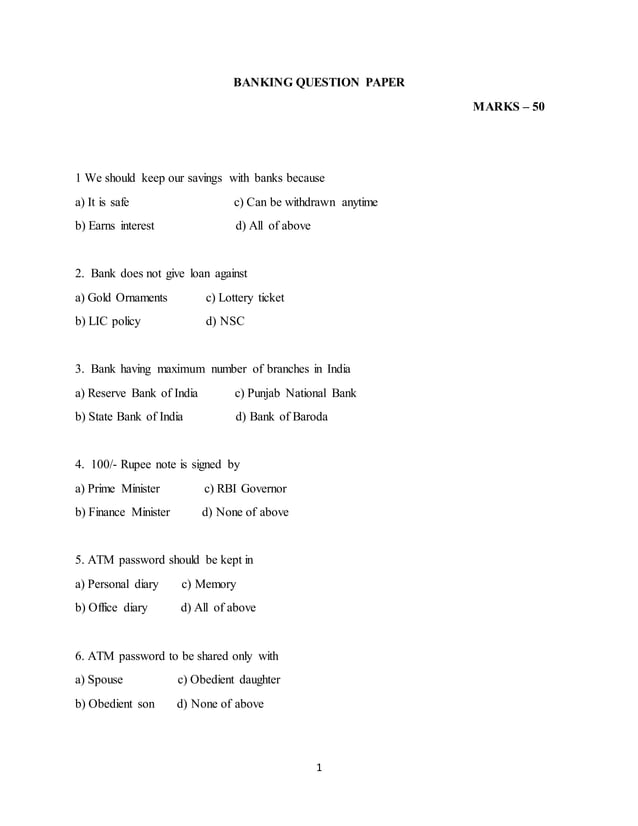 Banking question paper | PDF