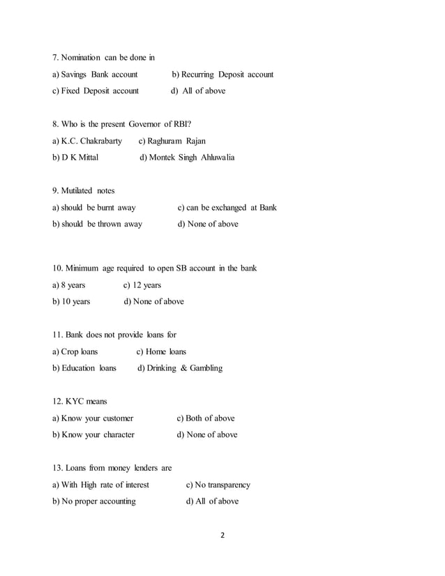 Banking question paper | PDF