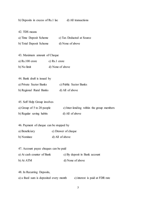 Banking question paper | PDF