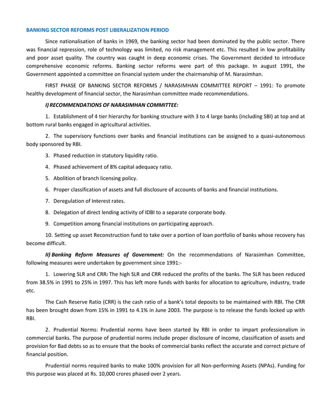 Banking sector reforms post economic liberalization period | PDF