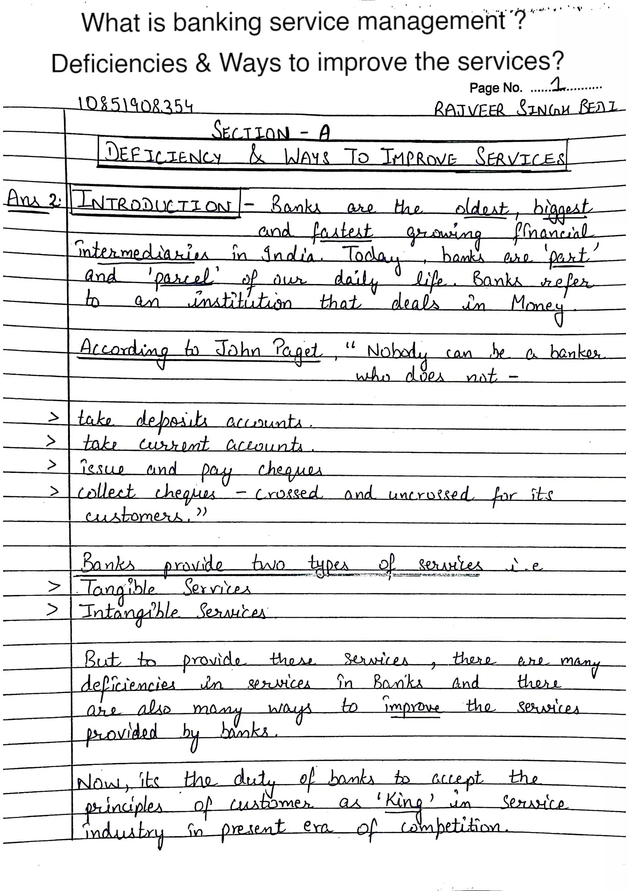 Banking Service Management | B com 5th sem | Hand written Notes | by ...