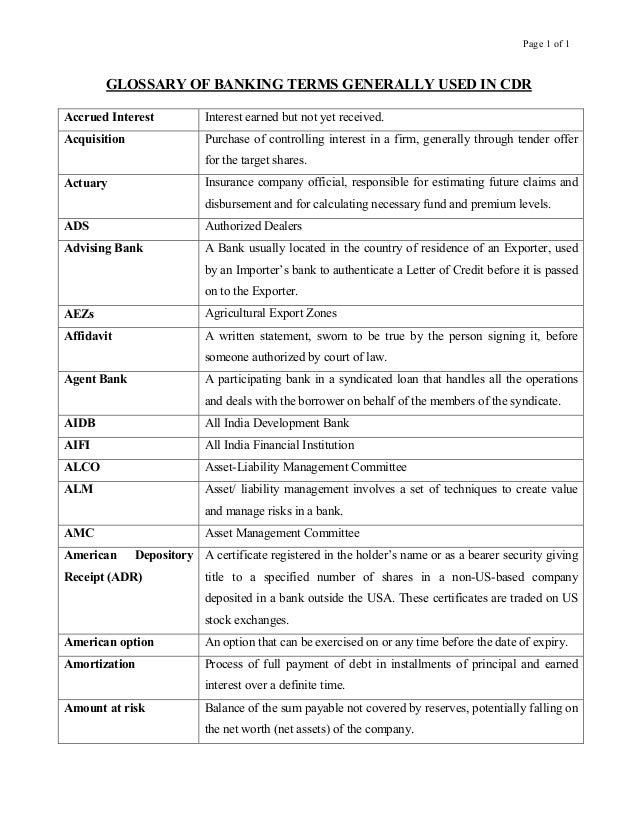 Banking Terminology Abbrevations Banking Terminology Abbrevations