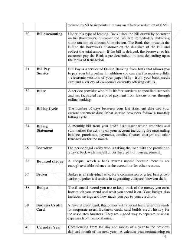 Banking terms