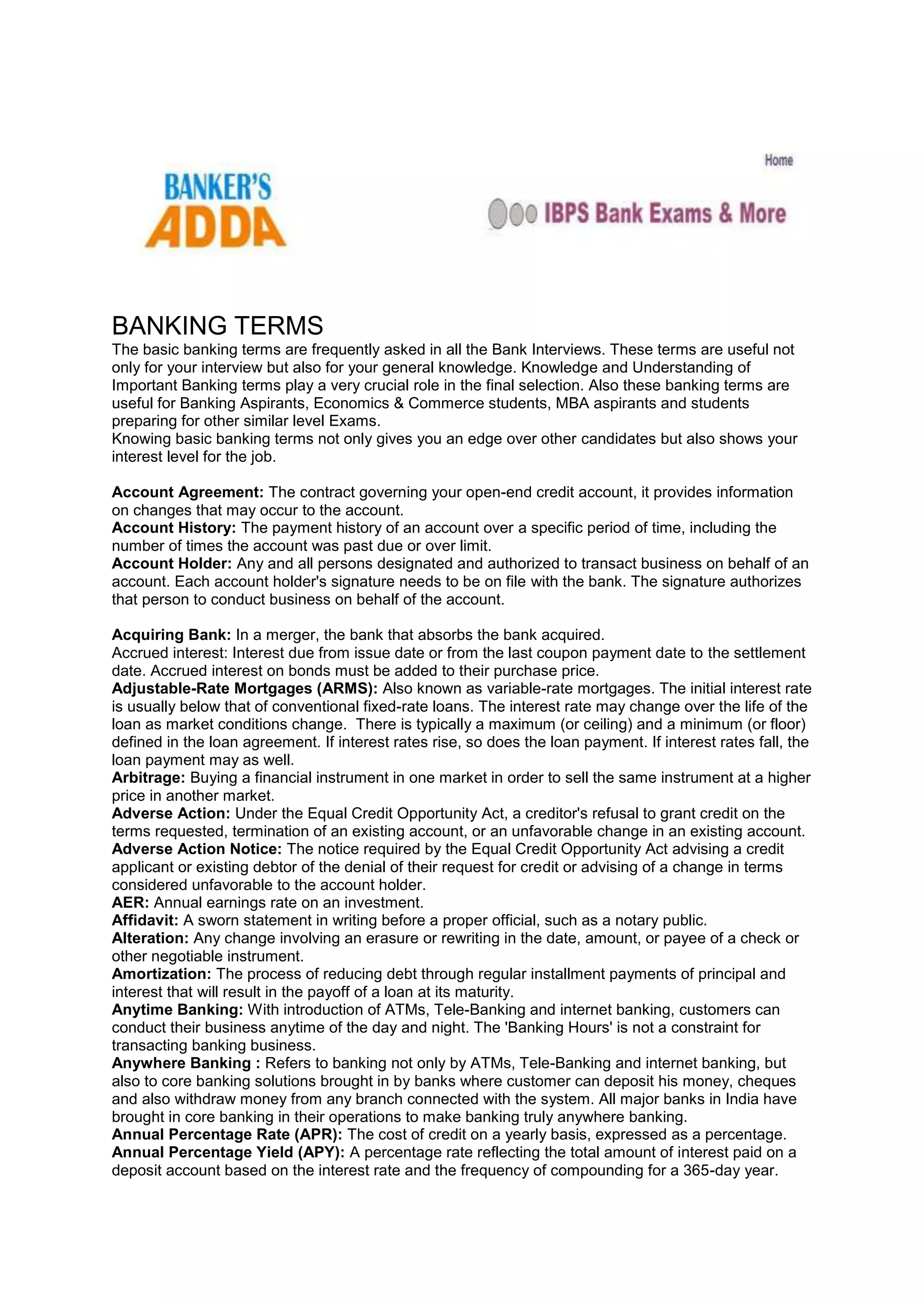 Banking terms | DOCX