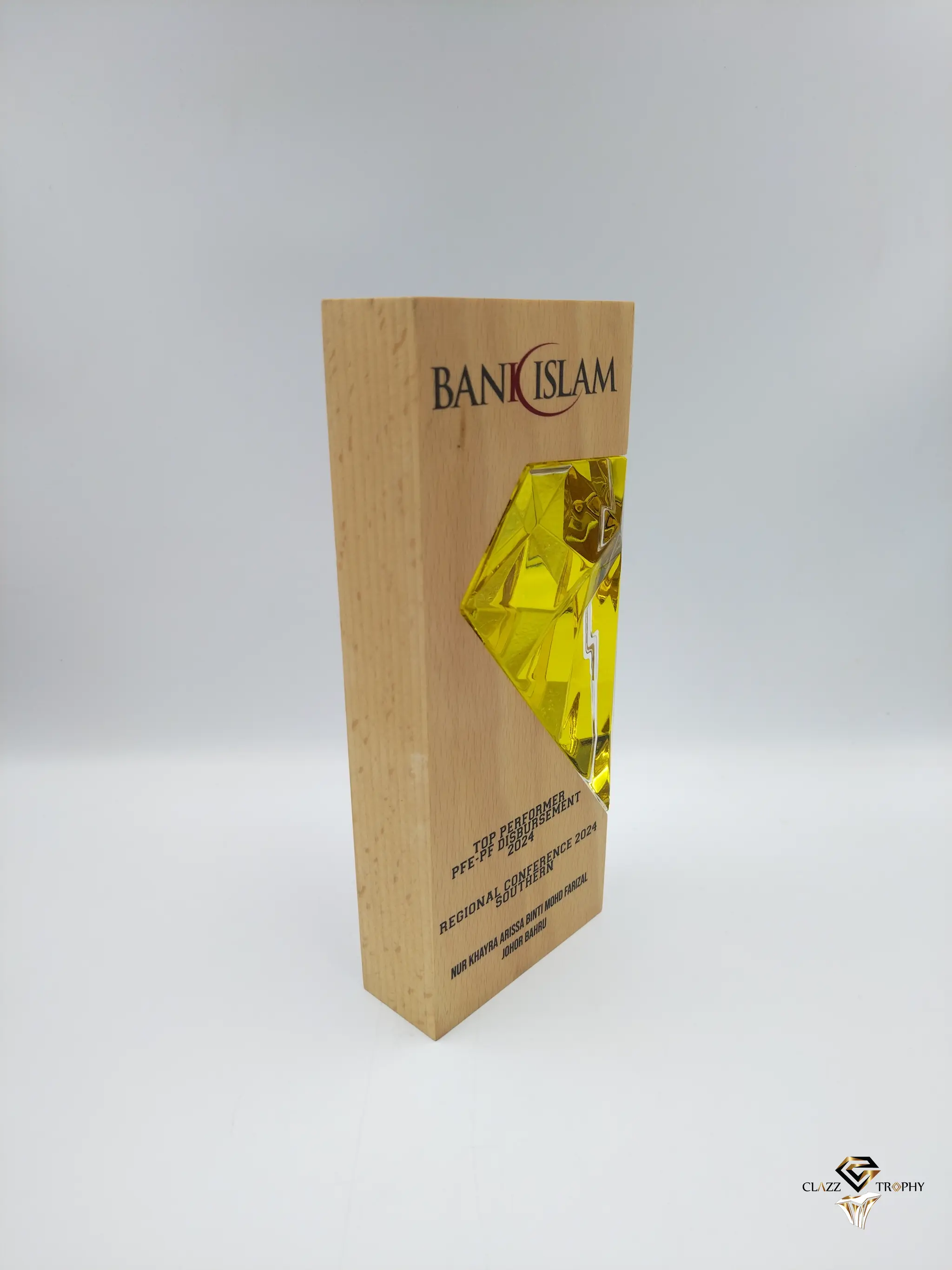 Bank Islam Wooden Yellow Diamond Trophies made at Clazz Trophy Malaysia ...
