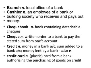 Bank & money vocabulary | PPTX