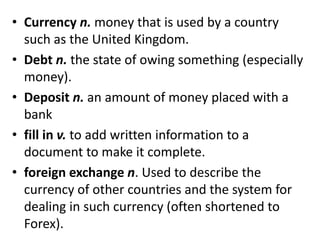 Bank & money vocabulary | PPTX