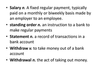 Bank & money vocabulary | PPTX