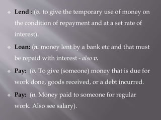 Bank & Money Vocabulary | PPT