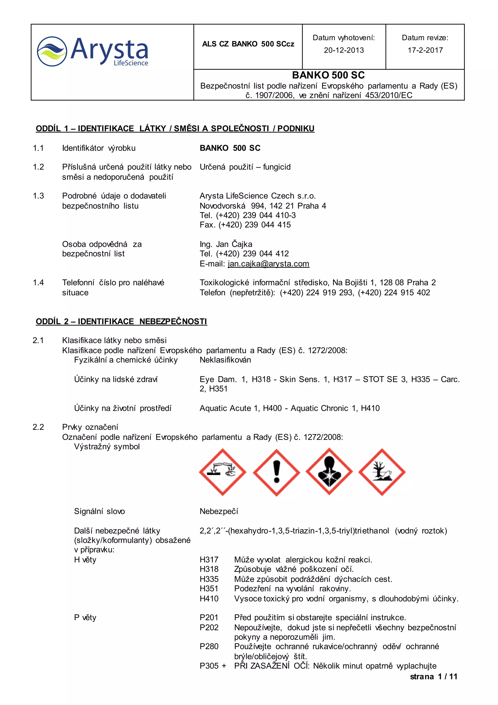 Banko 500 sc cz msds for 2017 | DOCX