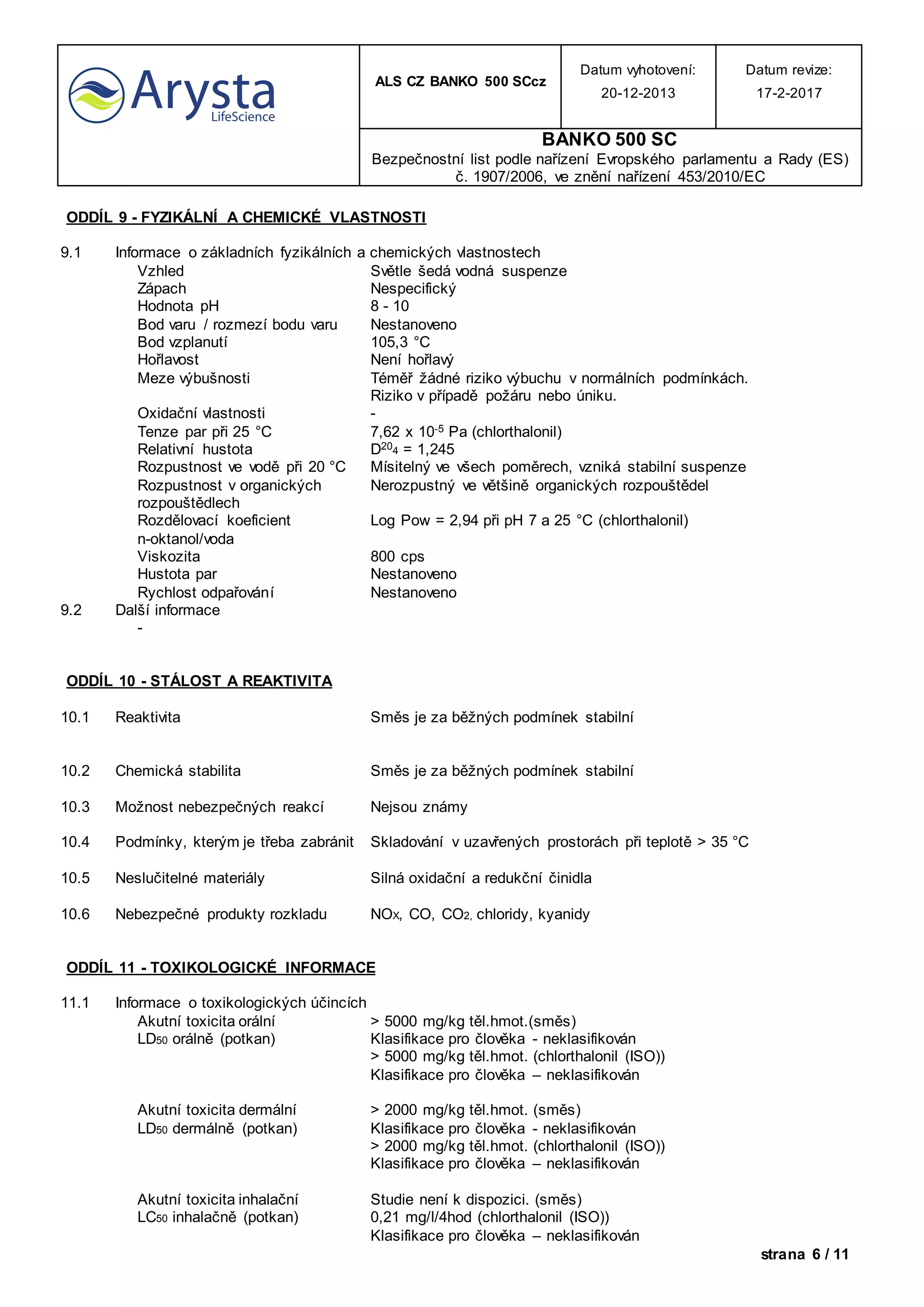 Banko 500 sc cz msds for 2017 | DOCX