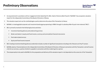 Valuation report by Bank of America Merrill Lynch | PDF