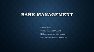 Bank management project ppt using java servlets | PPTX