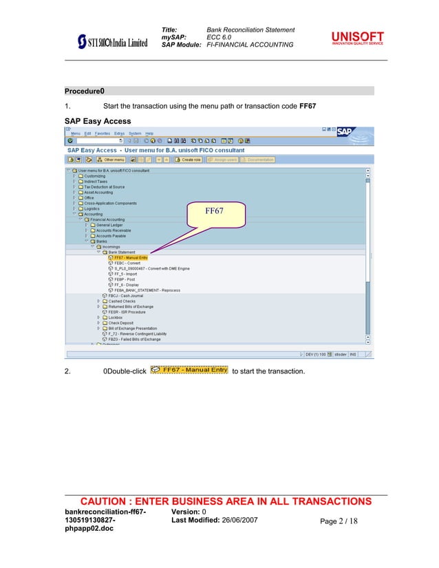 Bank reconciliation ff67 | DOC | Credit Cards | Personal Debt